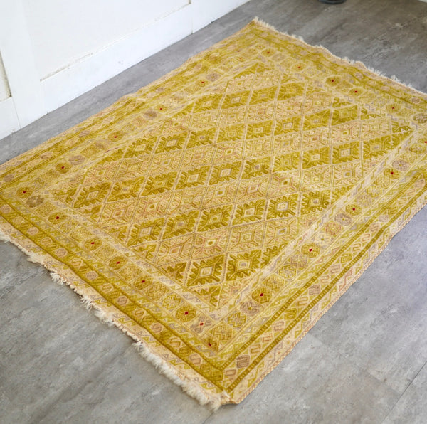 オールドキリムラグ トルコキリム イエロー 絨毯 中古 敷物